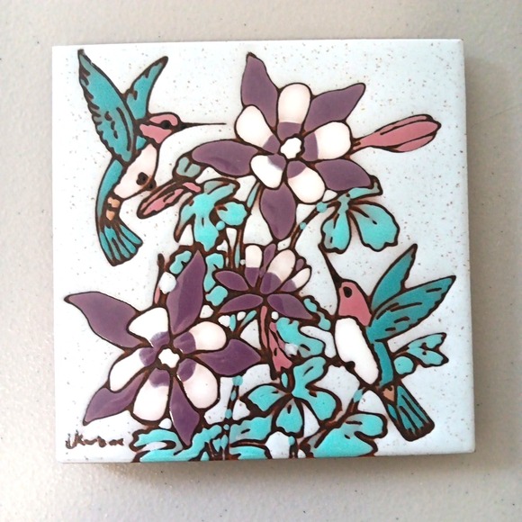 Art | Vintage Nature Art Hummingbird Painted Ceramic Tile Trivet 6x6 ...